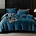 Amazon.com: WARMDERN Blue Velvet Duvet Cover Queen Size Flannel Duvet ...