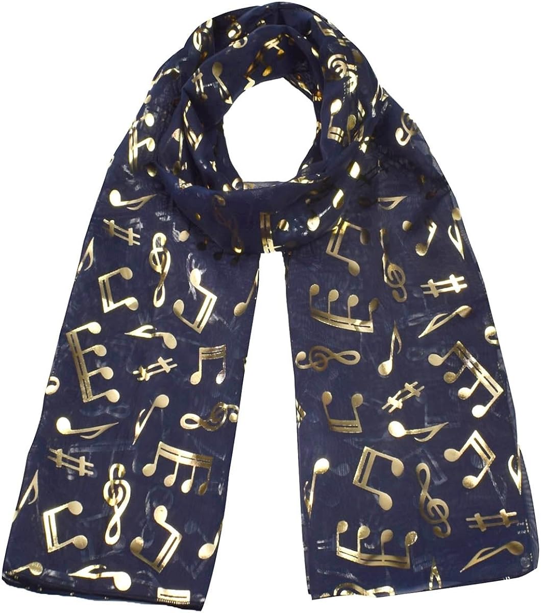 Music Note Foiled Light Weight Scarf, Navy: Amazon.co.uk: Clothing