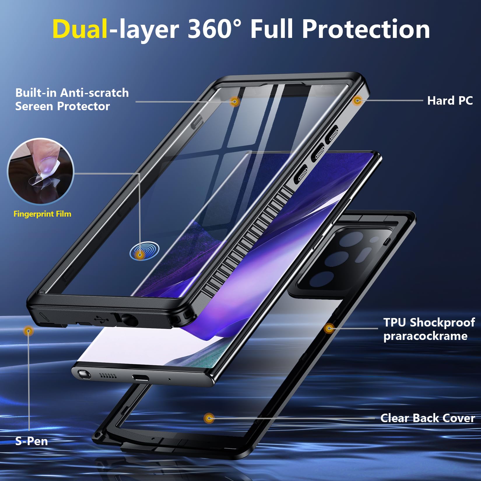 Mua for Samsung Galaxy Note 20 Ultra Case Waterproof, [12FT Military-Grade Drop Protection ...