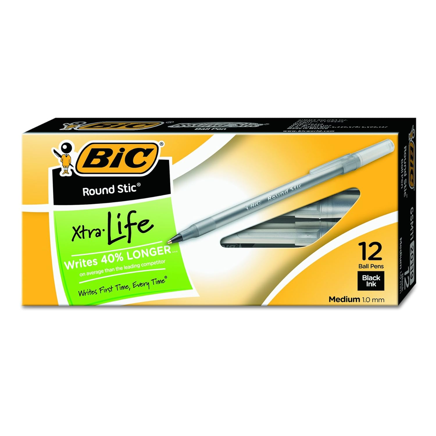 BIC Round Stic Xtra Life Ball Pen - Pack of 12, Black: Amazon.in ...
