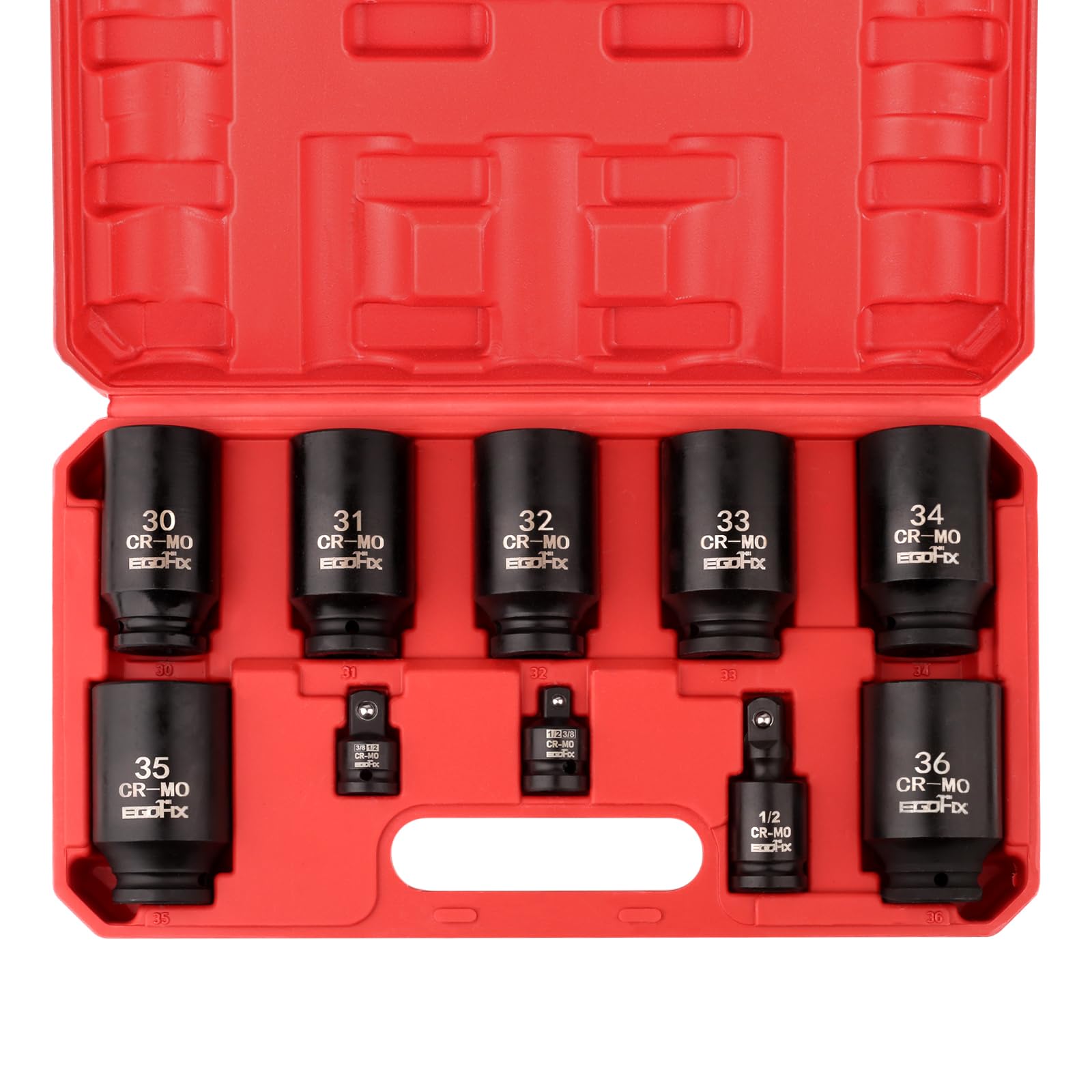 EGOFIX 1/2" Drive Deep Impact Socket Set, 10-Piece Spindle Axle Nut ...