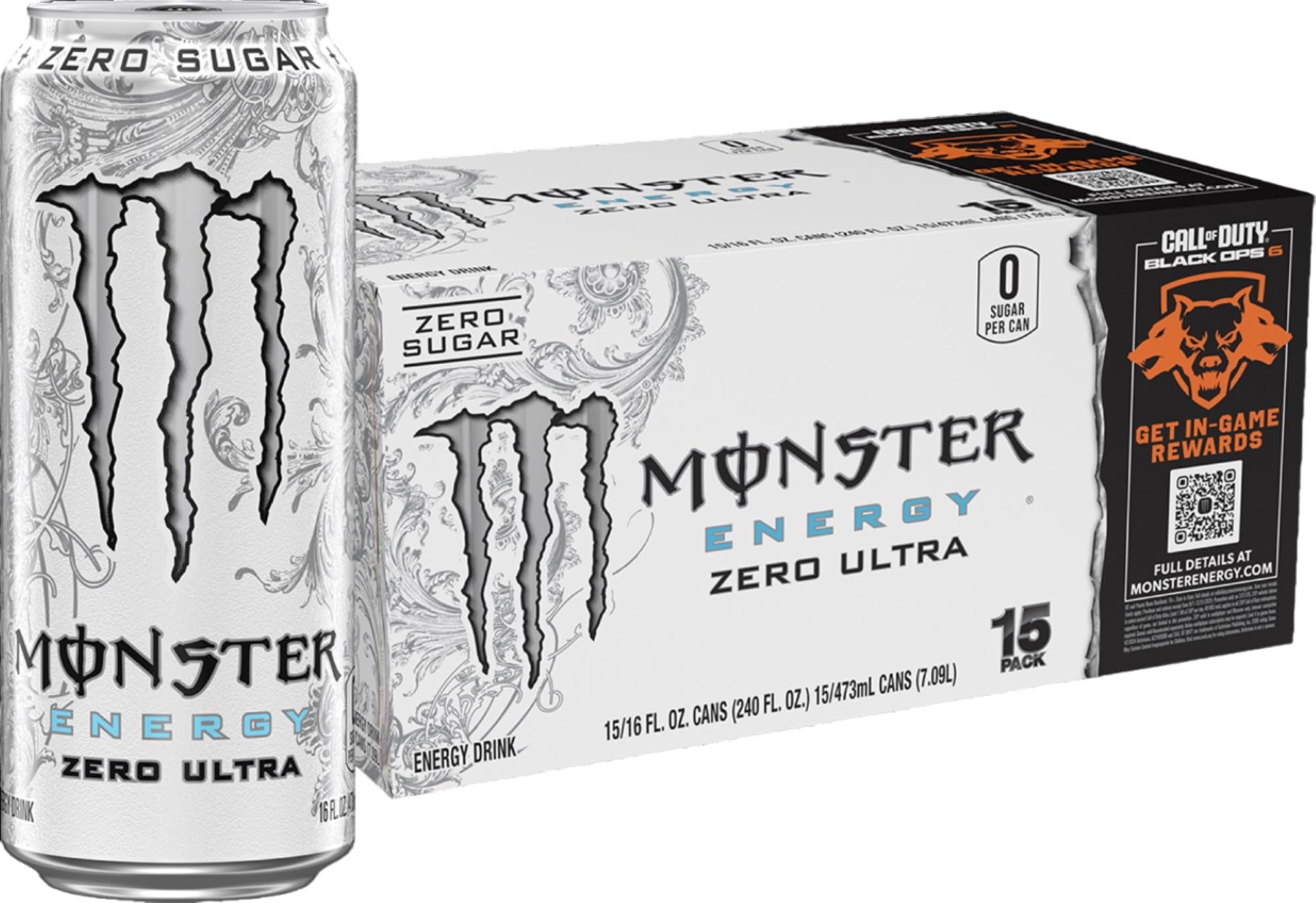 Monster Energy Zero Ultra, Sugar Free Energy Drink, 16 Ounce (Pack of ...