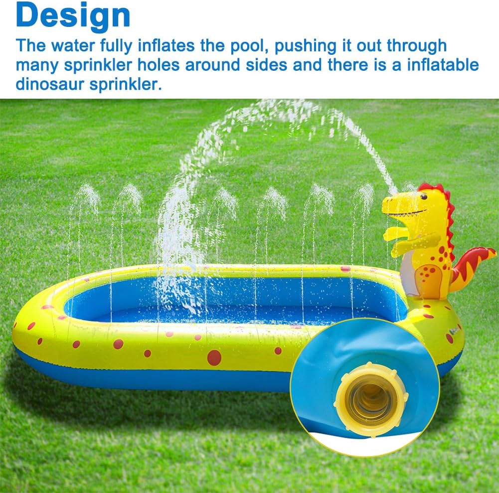 Inflatable Swimming Pool,Dinosaur Design Splash Pad Kiddie Pool Outdoor ...