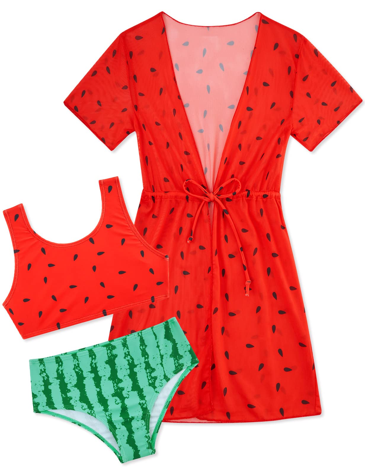 AIDEAONE Girls Swimsuits 3 Piece Size 11-12T Cute Red Watermelon ...