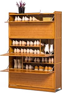 Amazon.com: MoNiBloom Bamboo 9-Tier Shoe Organizer Contemporary Cabinet ...