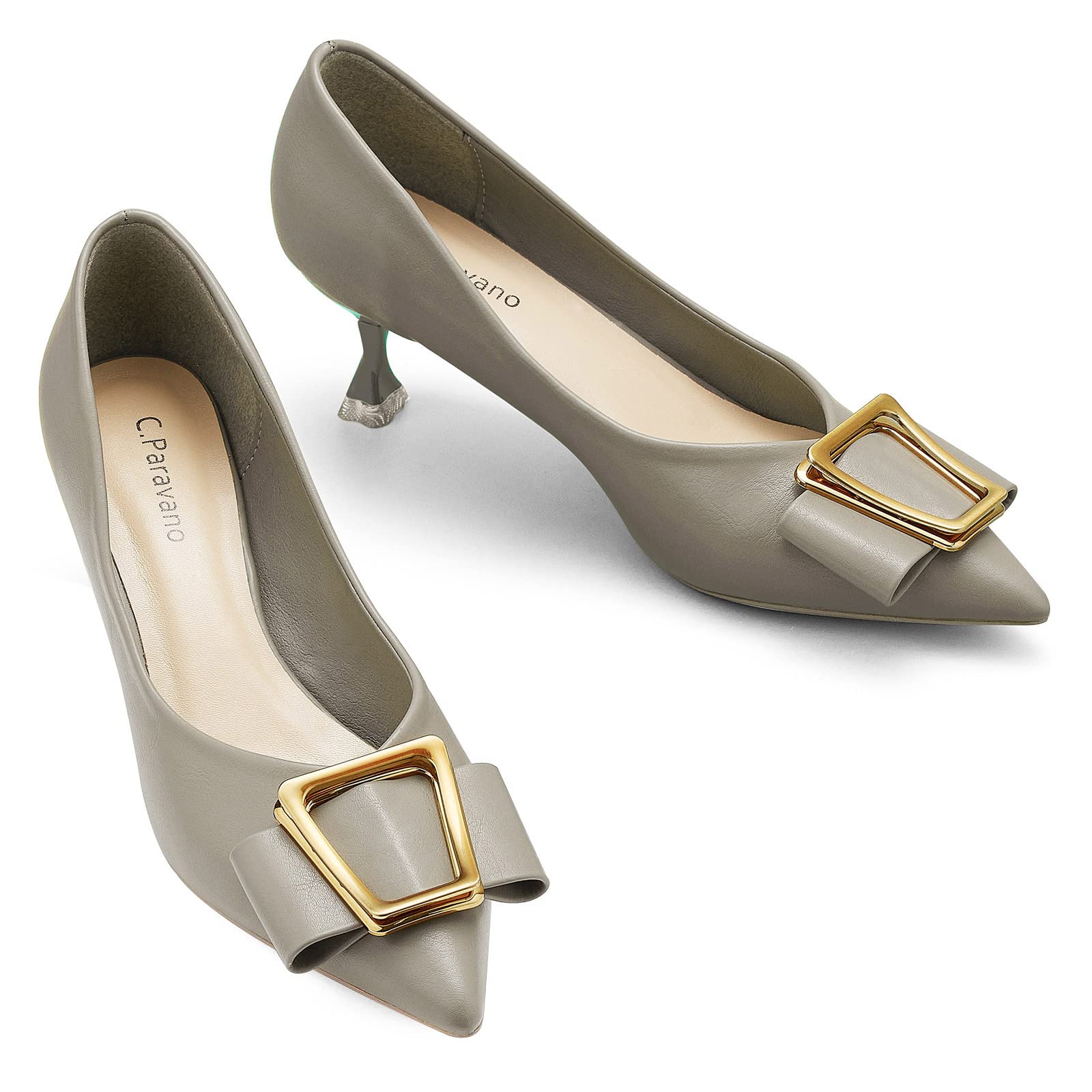 C.Paravano Metal Buckle Pointy Pumps Heels for Women Sexy Wedding Shoes ...