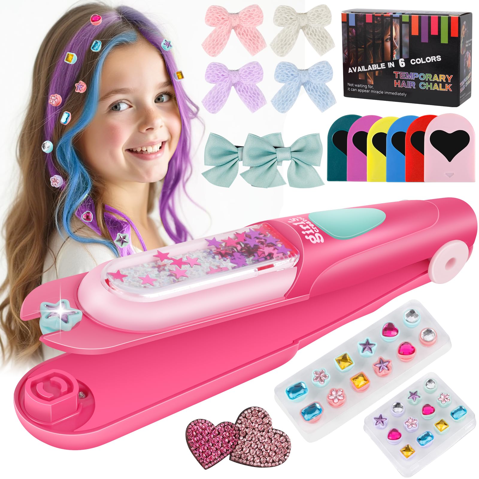 Hair Gem Stamper Kit with Temporary Hair Chalk, Gem Stapler for Hair ...