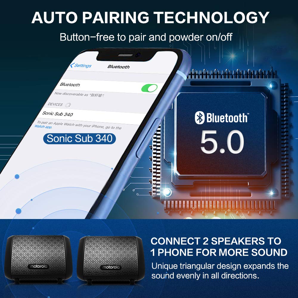 Motorola Sonic Sub 340 Bass Twin - Compact Bluetooth Speaker With True ...