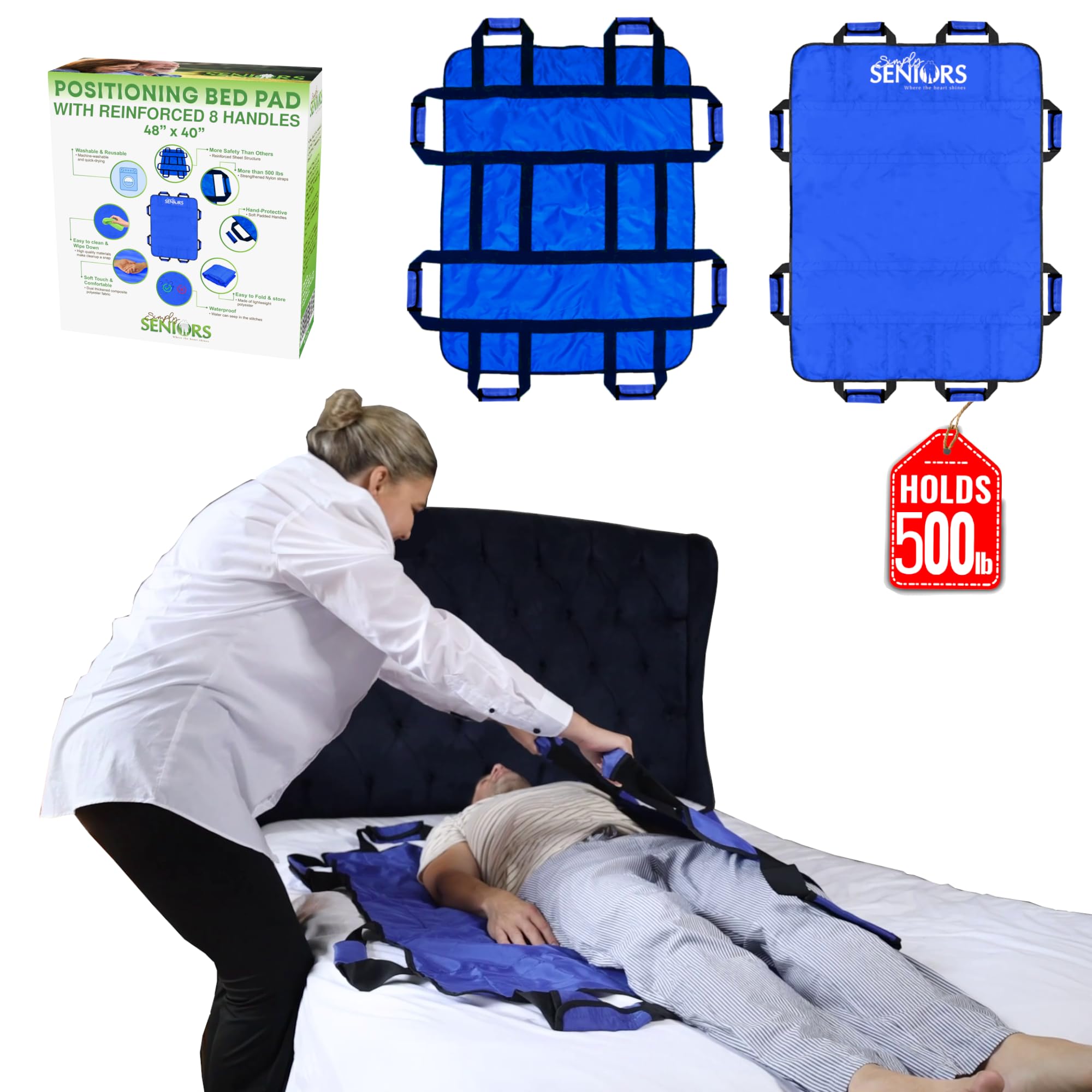 Positioning Bed Pad with Handles 48" X 40"- Bed Mobility Aid for ...