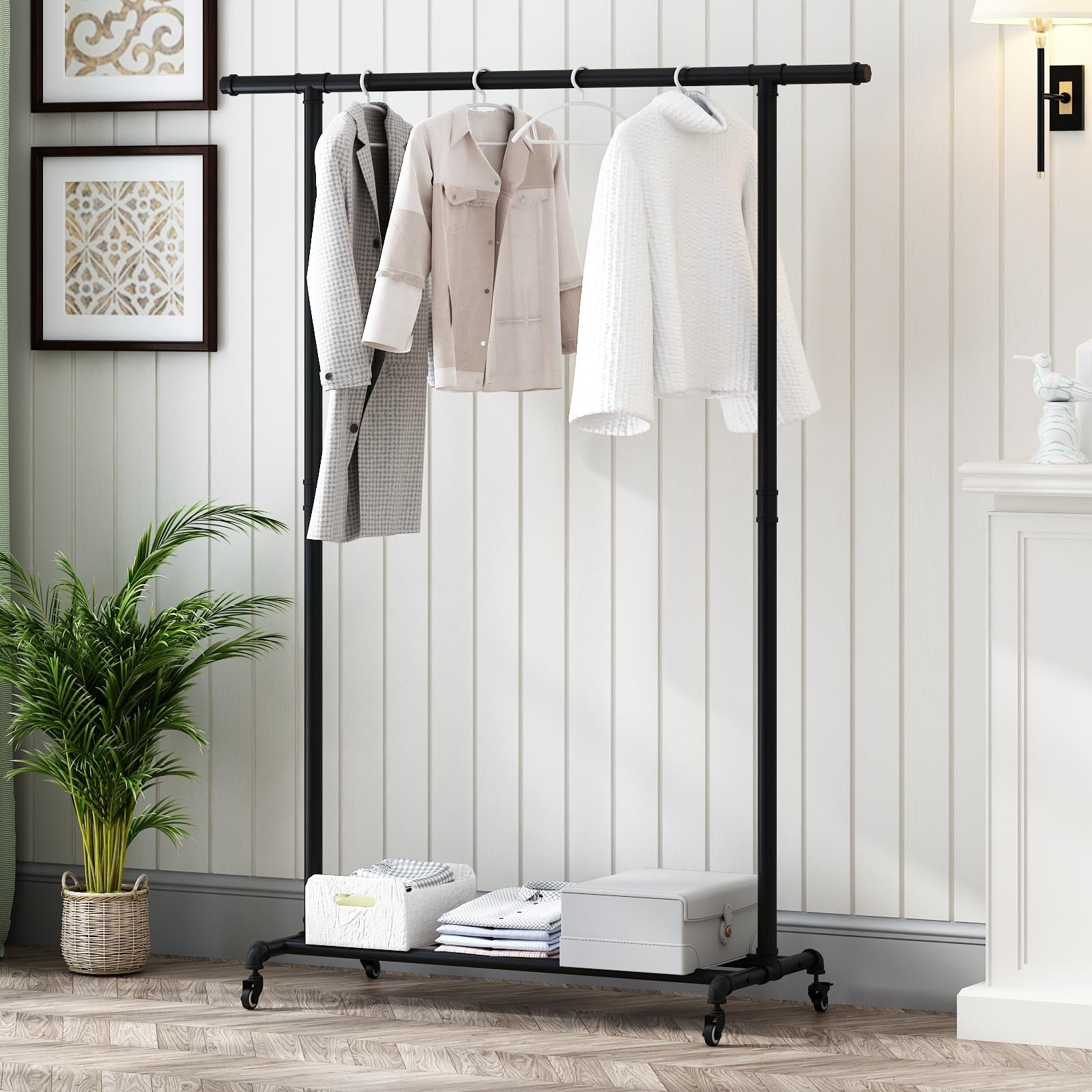 FONECHIN Industrial Pipe Clothing Rack, Heavy Duty Metal Clothes Rack ...