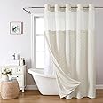 Amazon.com: eachope Extra Long No Hook Tufted Chevron Striped Shower Curtain with Snap-in Fabric ...