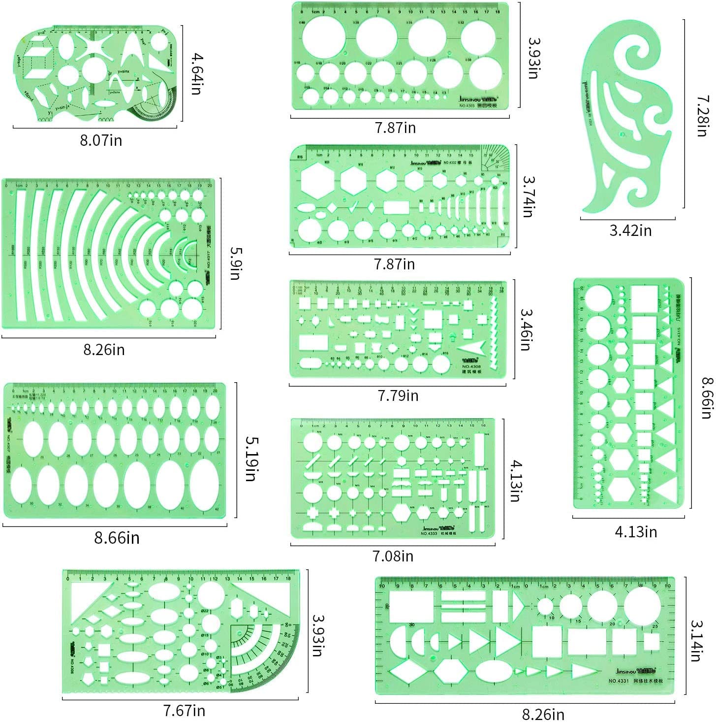 Mua Plastic Green Measuring Templates Geometric Rulers Building ...