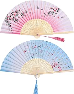 Amazon.com: 2 Pieces Folding Fans Handheld Fans Bamboo Fans with Tassel ...