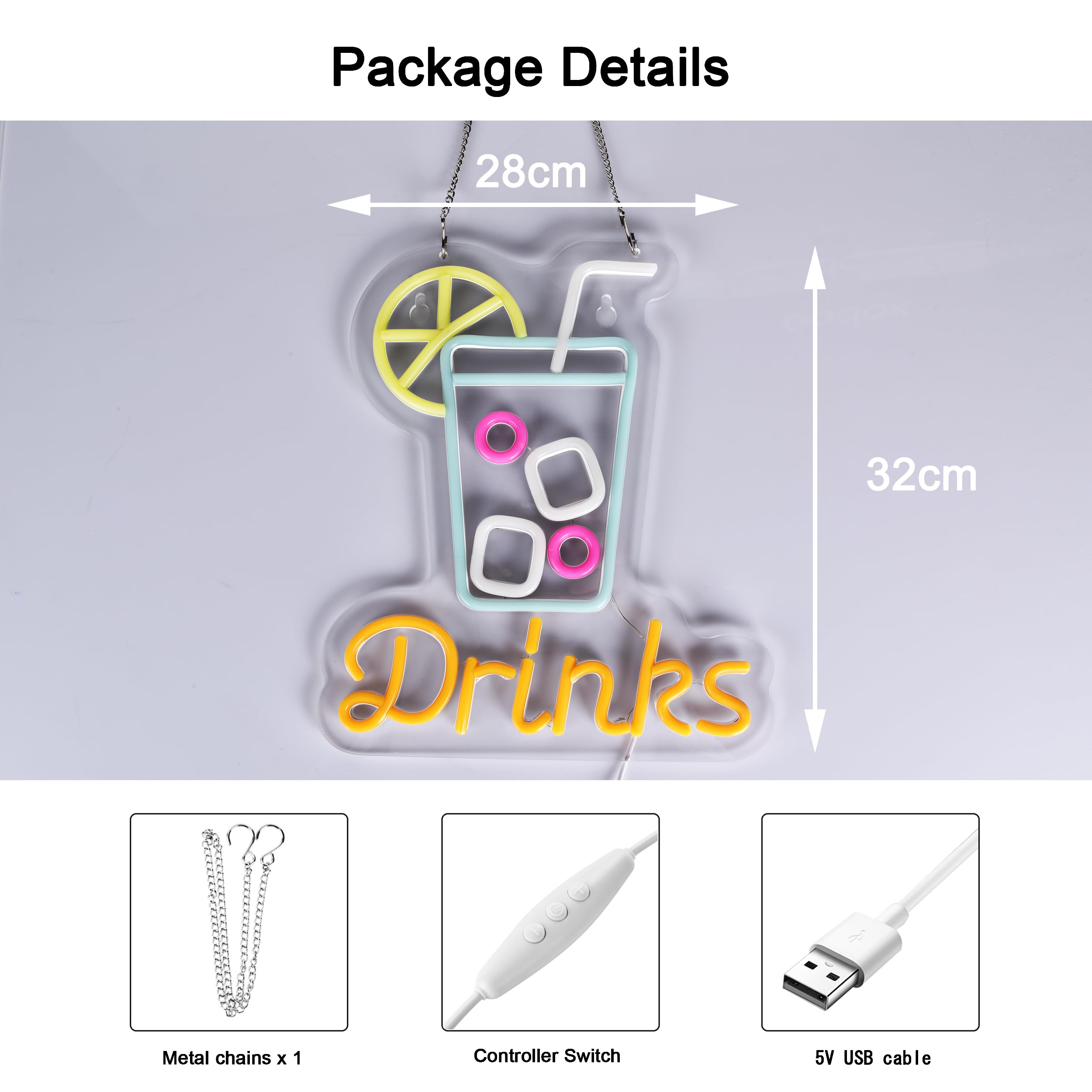 JOMOBUTY Drinks Neon Sign For Wall Decor Cool Drink Cup LED Light Up ...