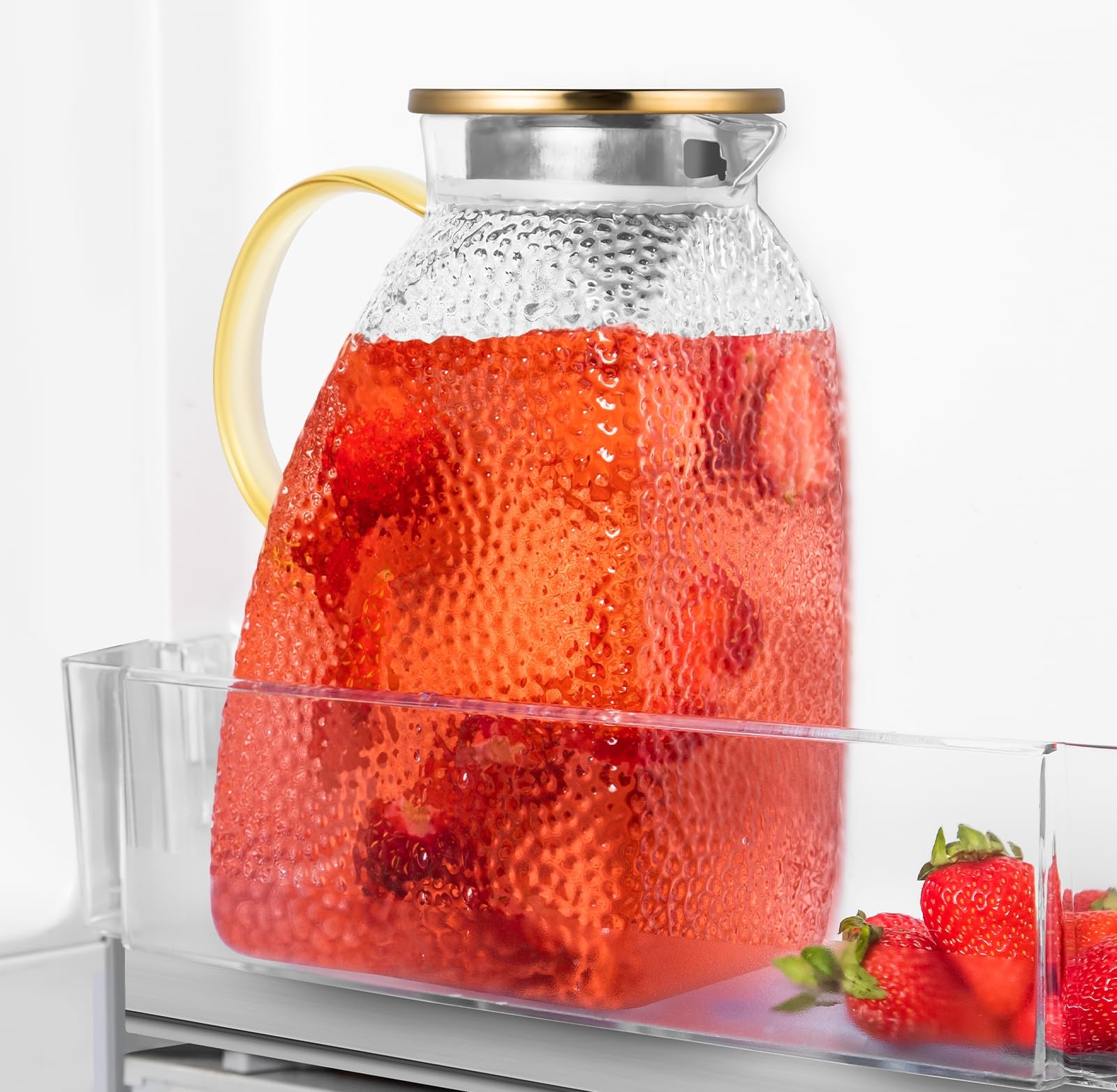 Glass Pitcher With Lid For Fridge, 2 Liter 68 oz Glass Pitchers With ...