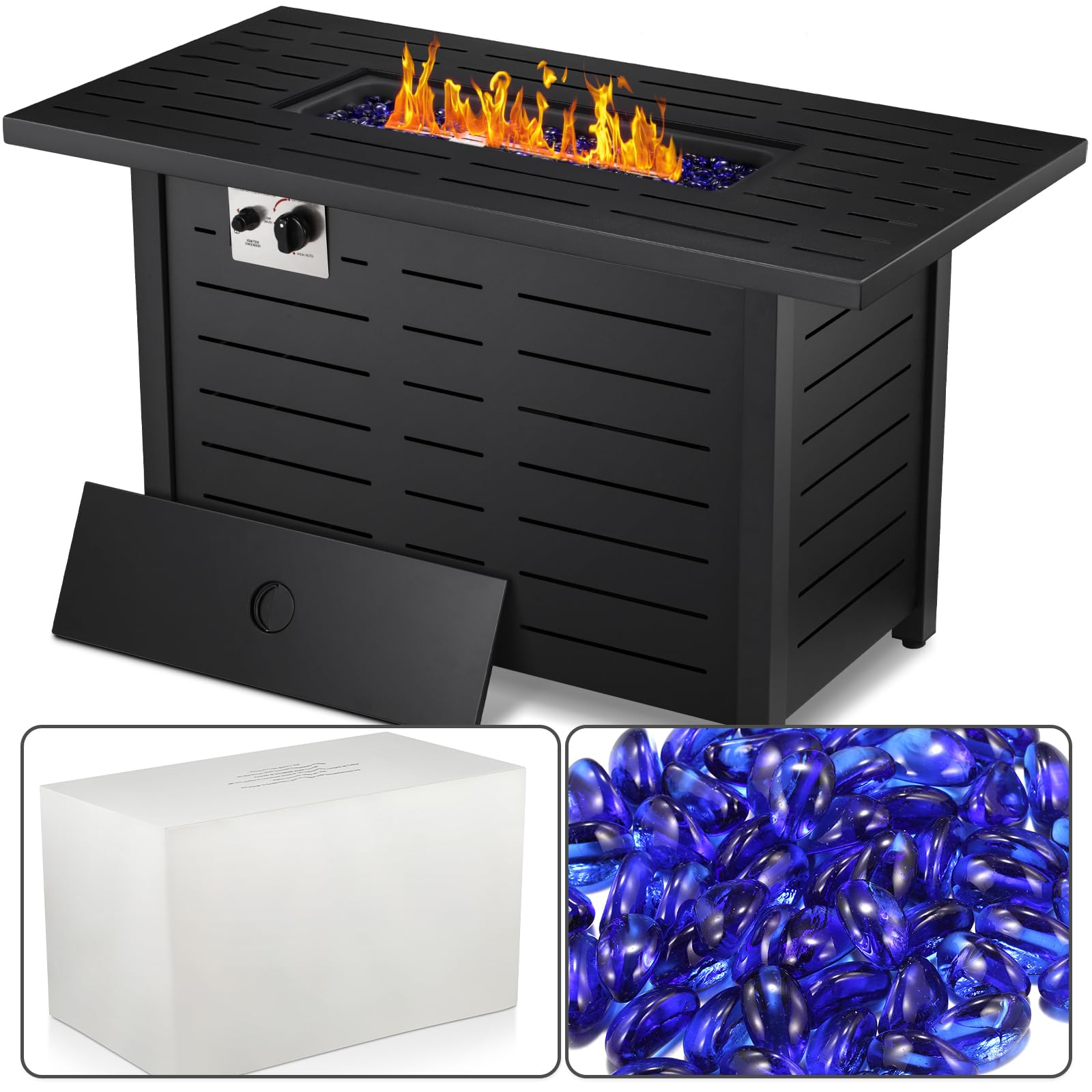 Xbeauty Propane Fire Pit Table, 42" Outdoors Gas Fire Pit Table, 50,000 ...