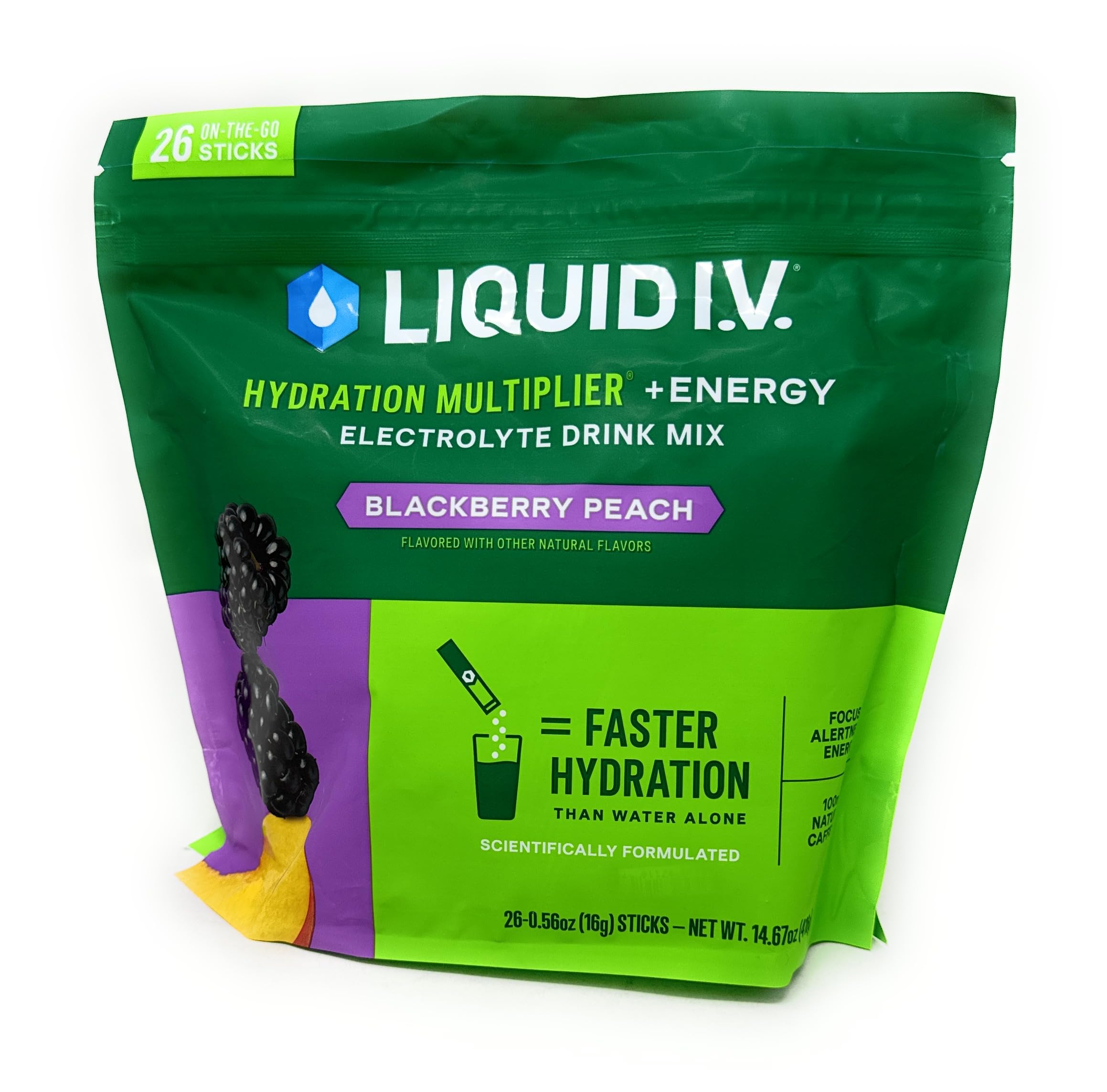 Liquid I.V. Hydration Multiplier + Energy Drink Mix, BlackBerry Peach (26 Pack) for sale | North ...