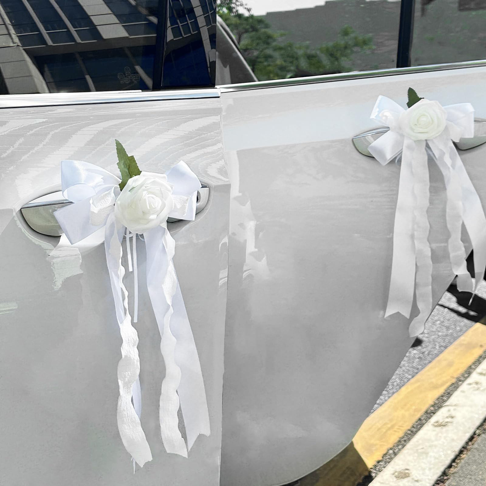 6PCS Wedding Car Door Handle Flowers, White Artificial Cars Rearview ...