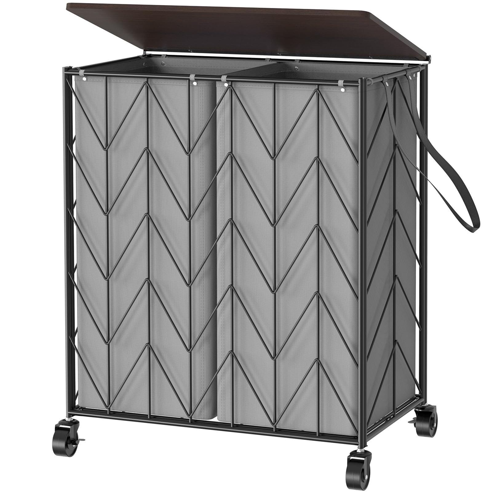 WOWLIVE Laundry Basket with Wheels, Heavy Duty Laundry Hamper with Wood ...