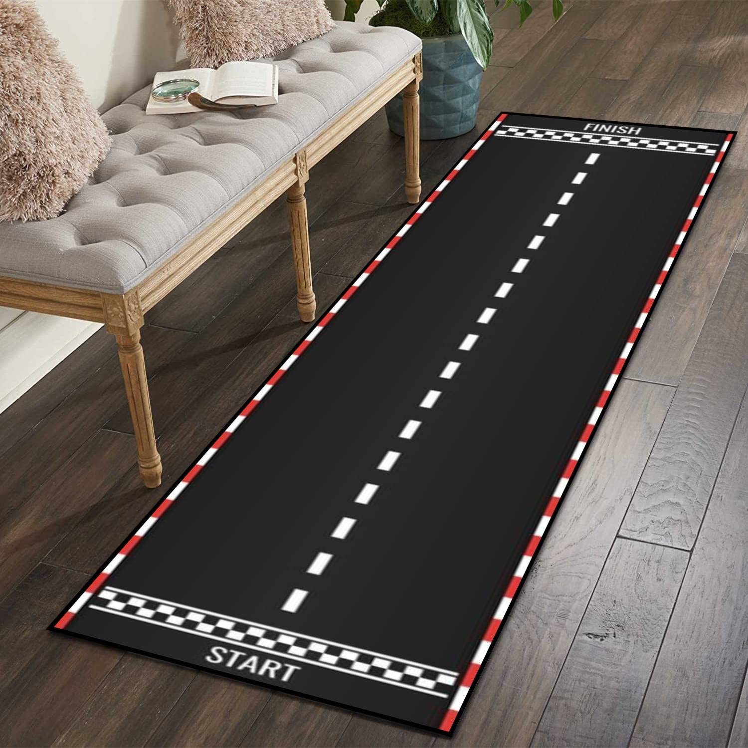 Area Runner Rug 2x6 Ft Race Track with Start and Finish line Car or ...