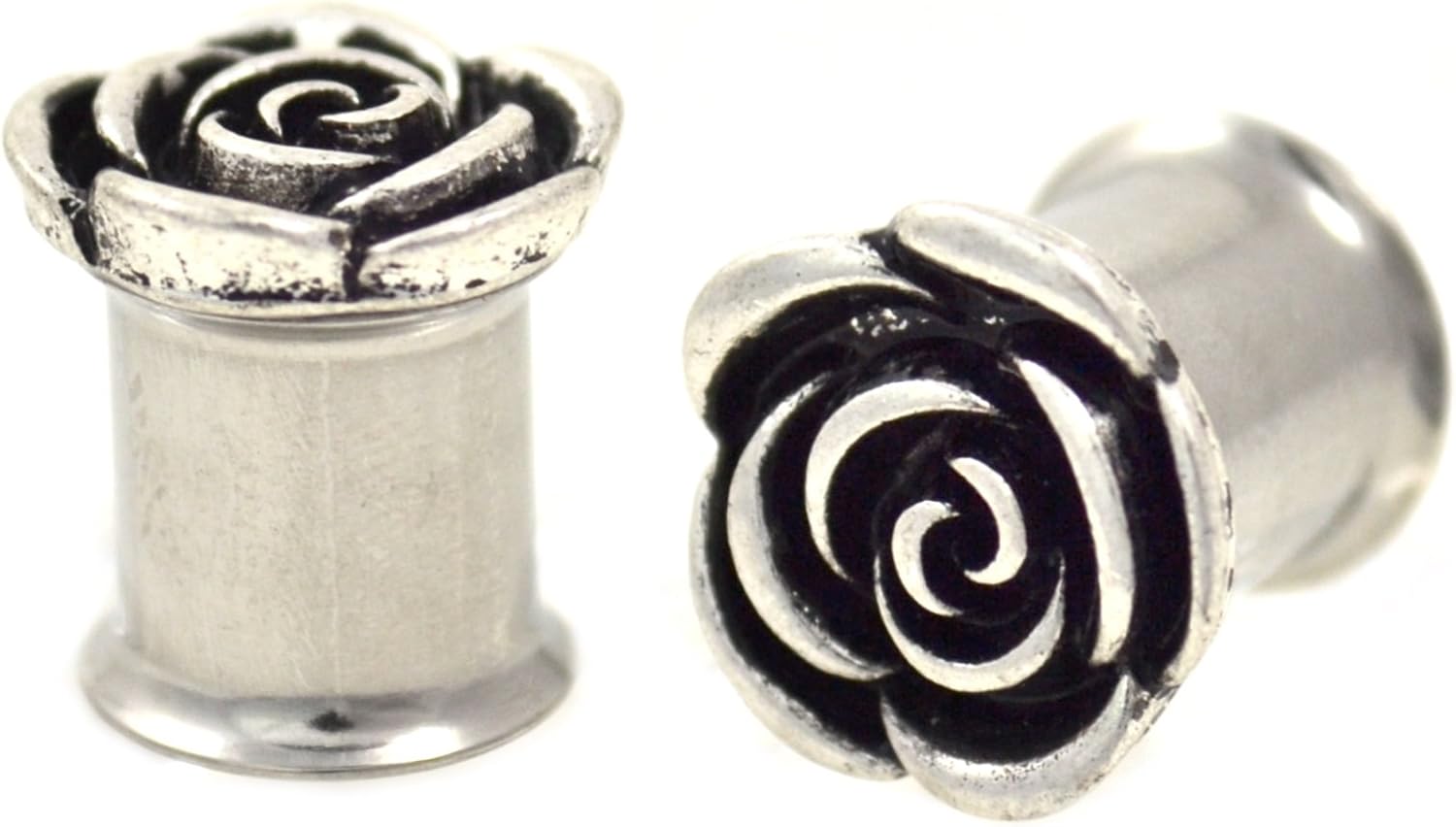 Amazon.com: Pair of Stainless Steel Carved Rose Bud Ear Plugs Double ...