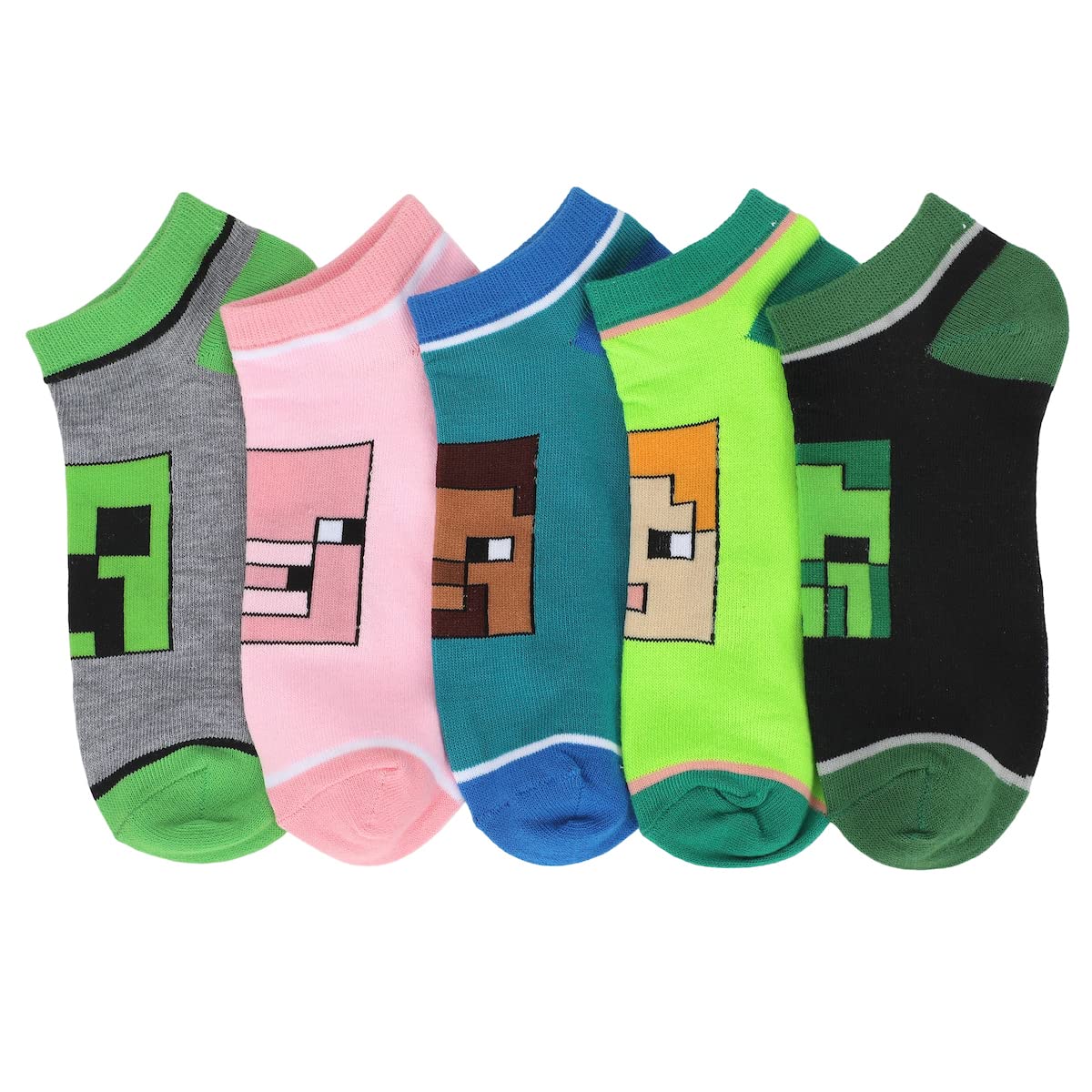 Bioworld Minecraft Character Heads 5-Pair Ankle Socks for sale | North ...