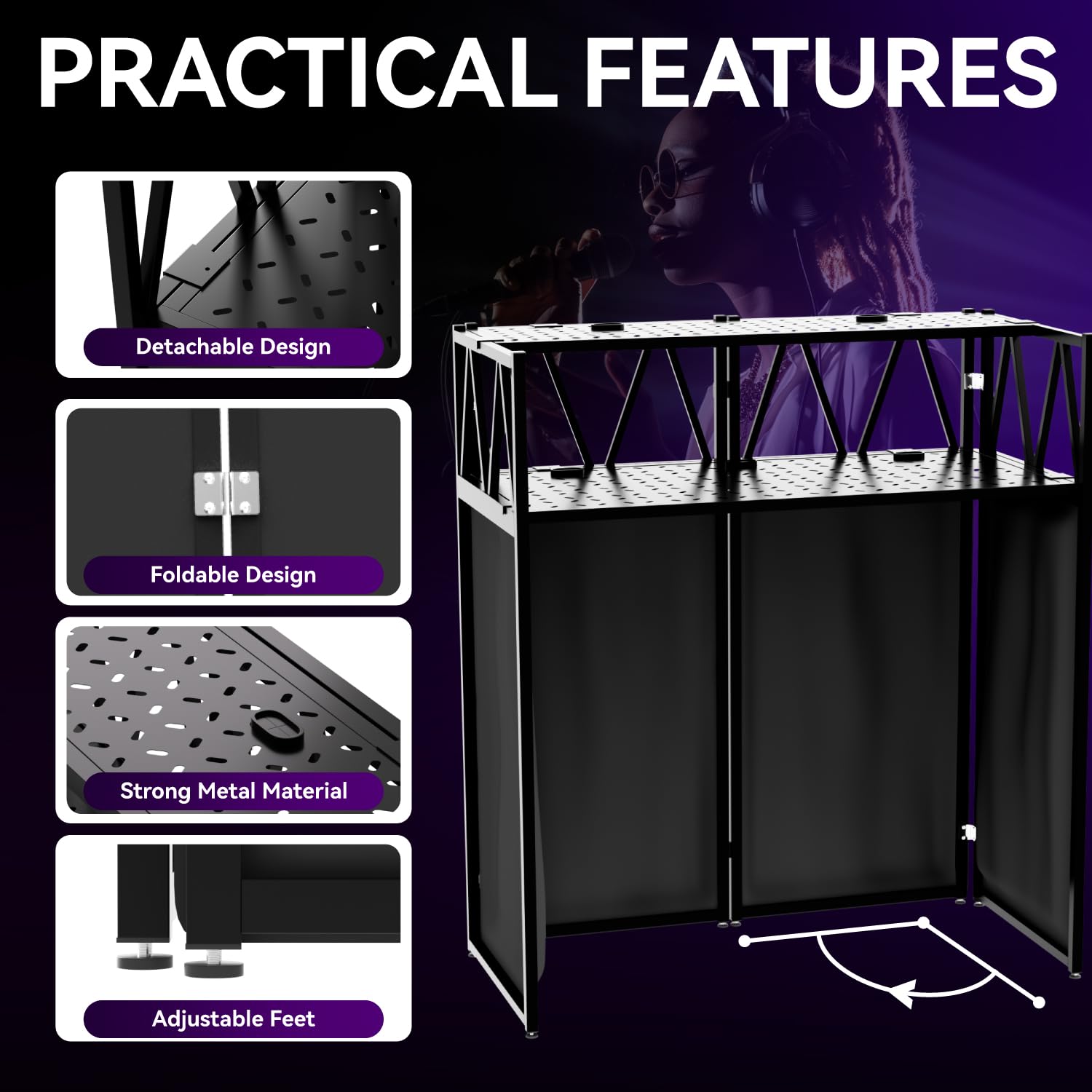 Portable DJ Booth Table,Foldable DJ Table Stand Portable With White ...