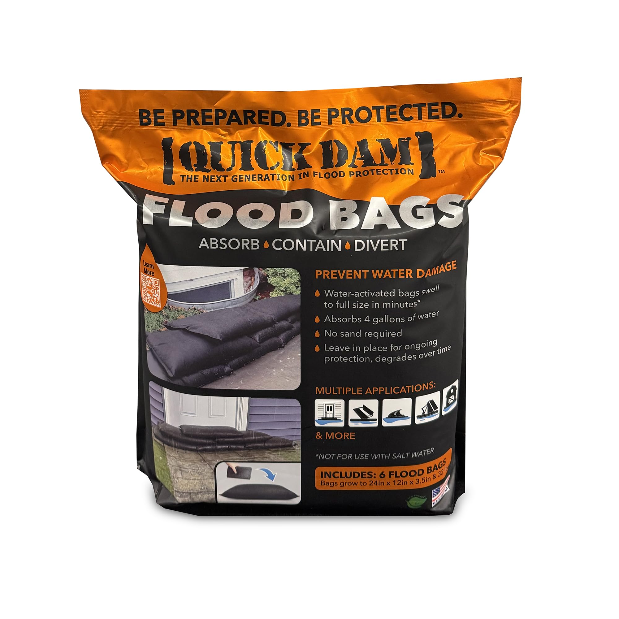 Quick Dam - QD1224-6 Water Activated Flood Bags 1ft x 2ft, 6-Pack for ...