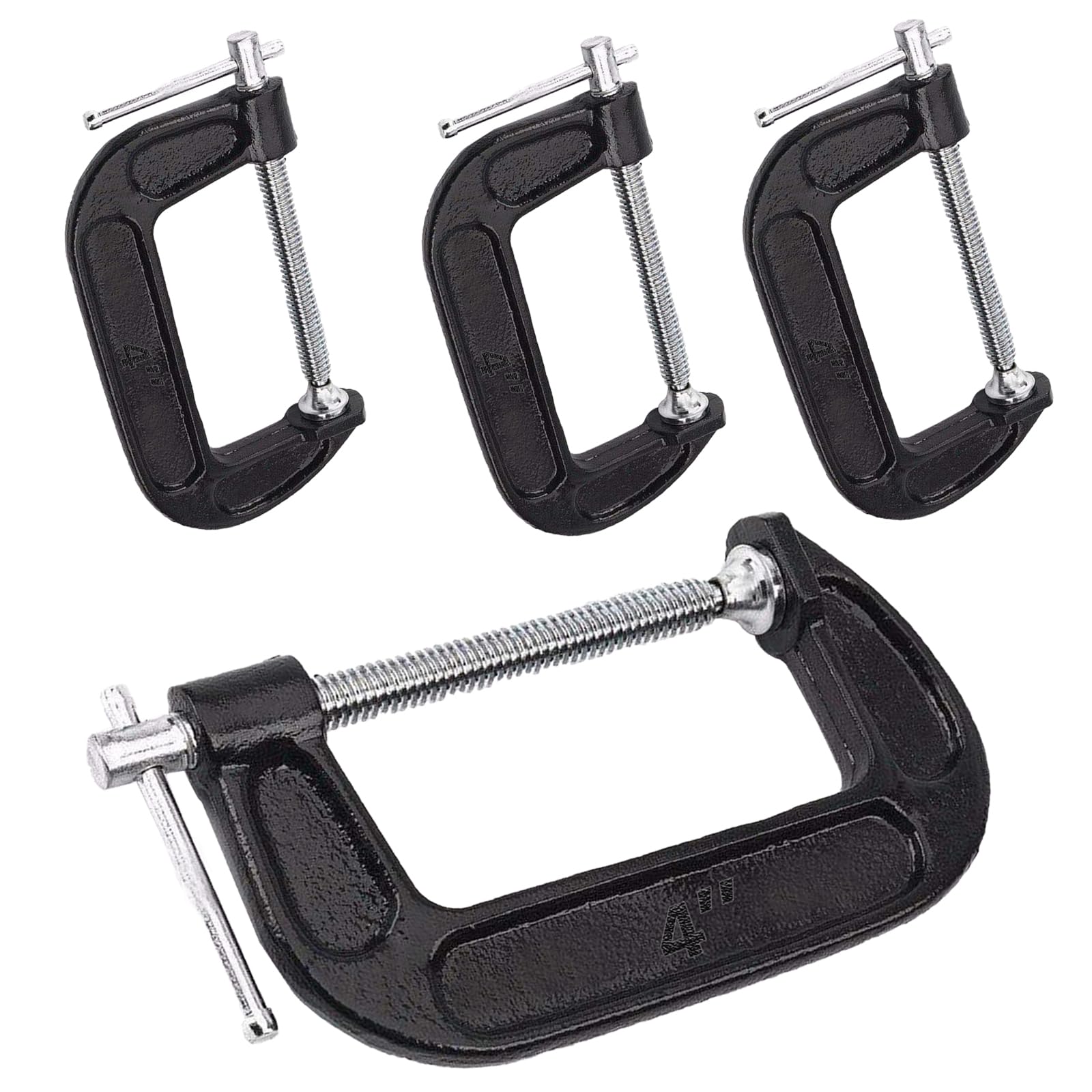 4-Inch C-Clamp Set, 4 Black Heavy Duty Steel C-Clamps for Industrial ...