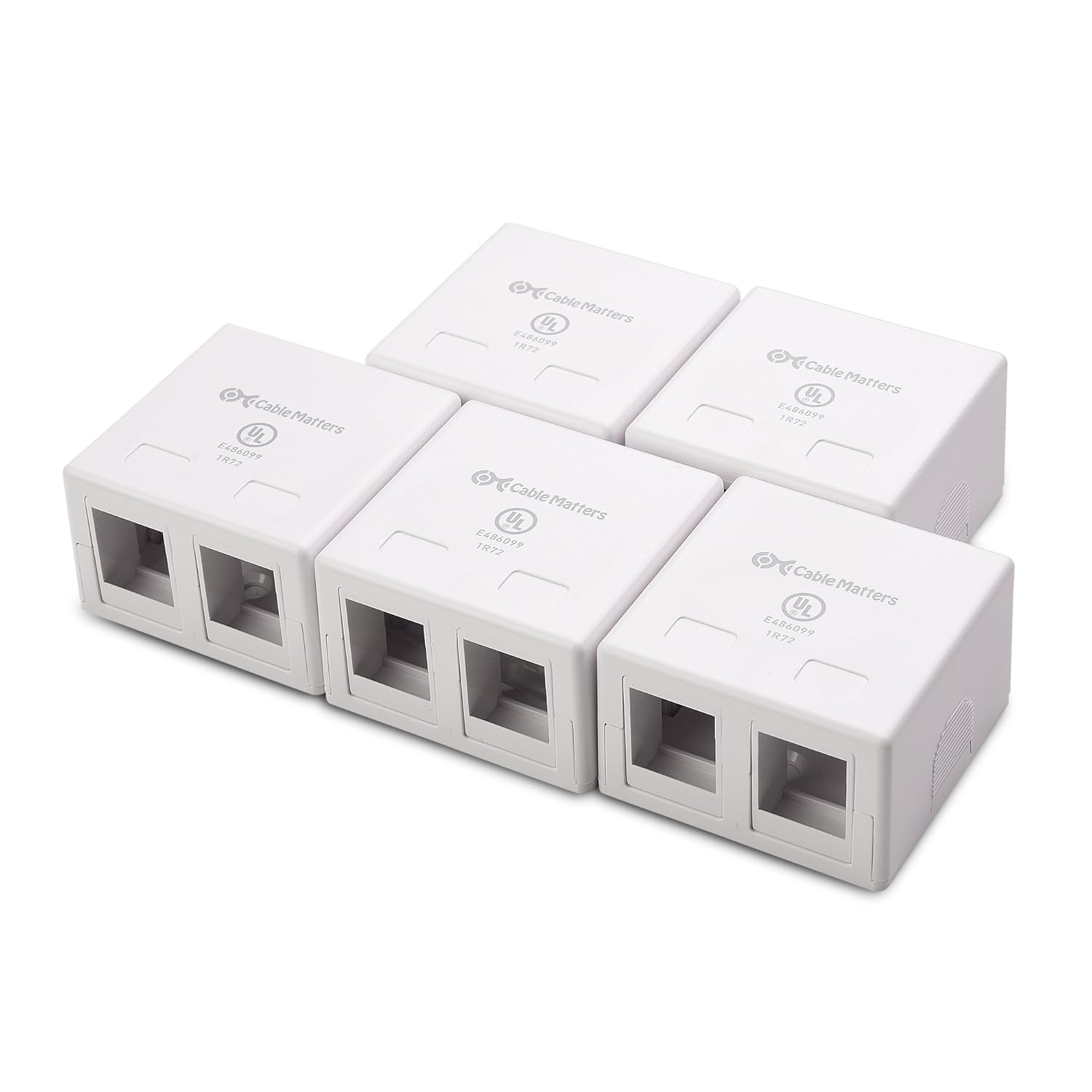 Cable Matters 5 Pack Cat6 RJ45 Surface Mount Box 2 Port in White Blank ...