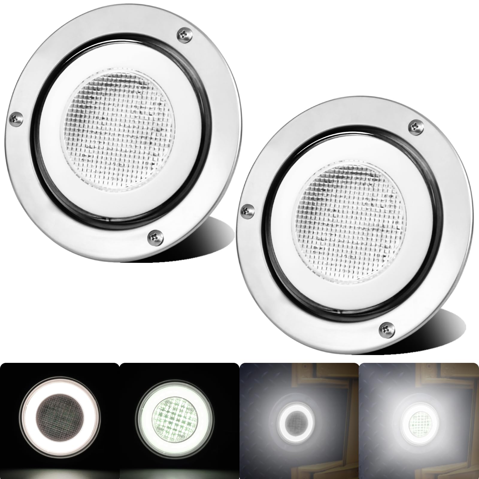 WahMOTOTin 2pcs 4 inch Round LED Trailer Trucks Halo Reverse Back Up ...