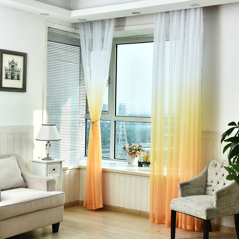 myonly Gradient Curtains, Solid Sheer Draperies Window Treatment ...