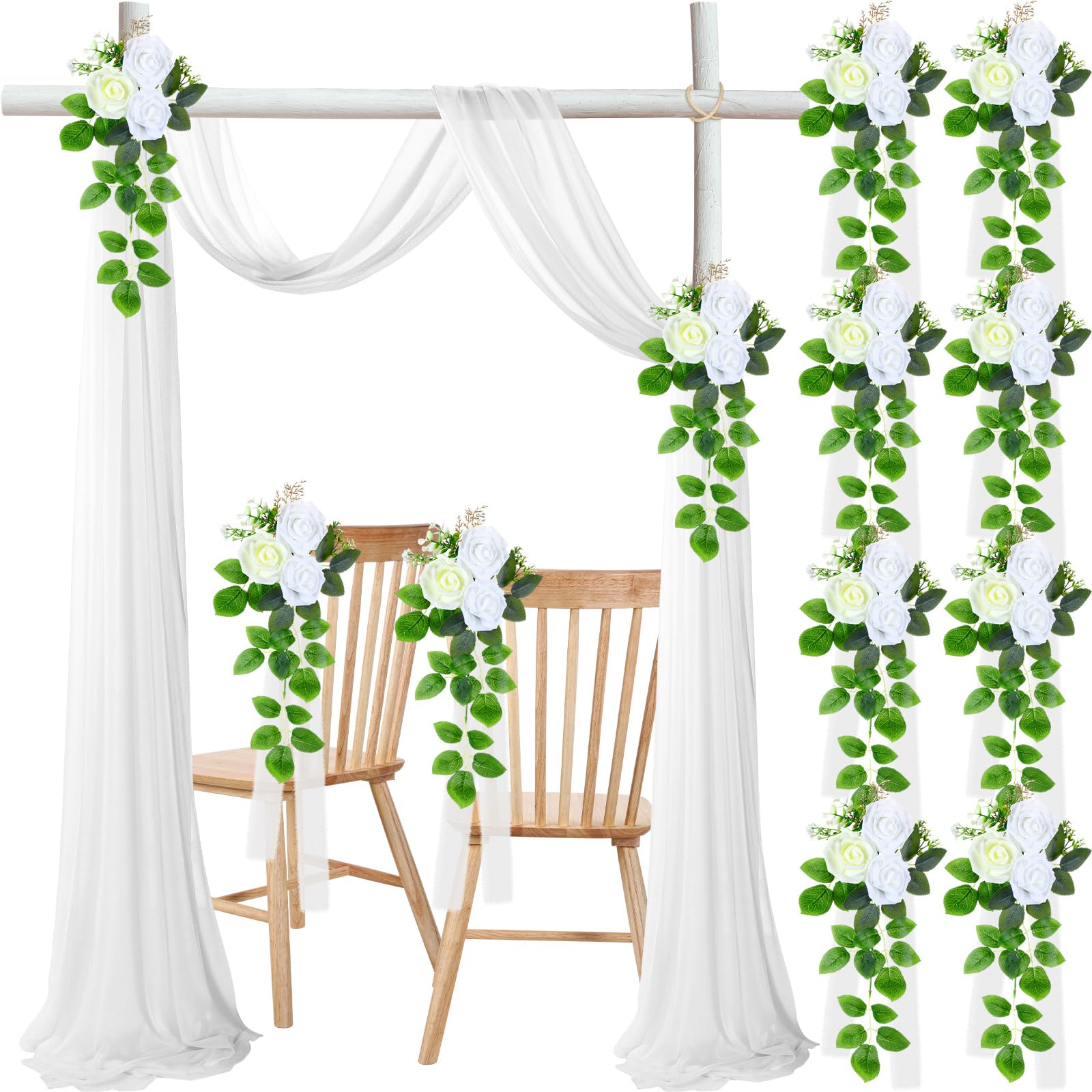 Mindsoft Wedding Arch Flowers Drape Kit with 8 Pcs Wedding Aisle Chair ...