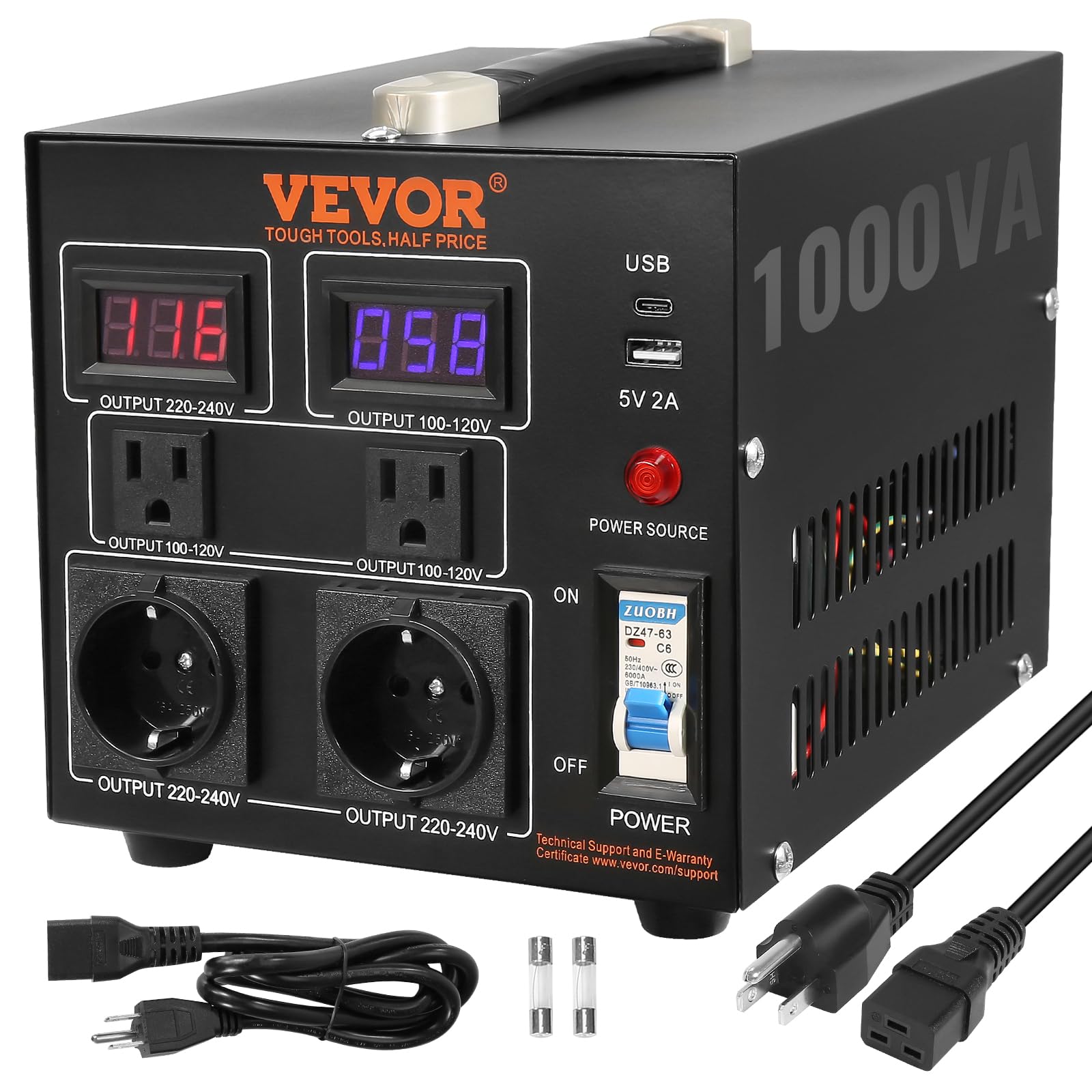 VEVOR Voltage Converter Transformer, 1000W, Heavy Duty Step Up/Down Transformer, Convert from ...