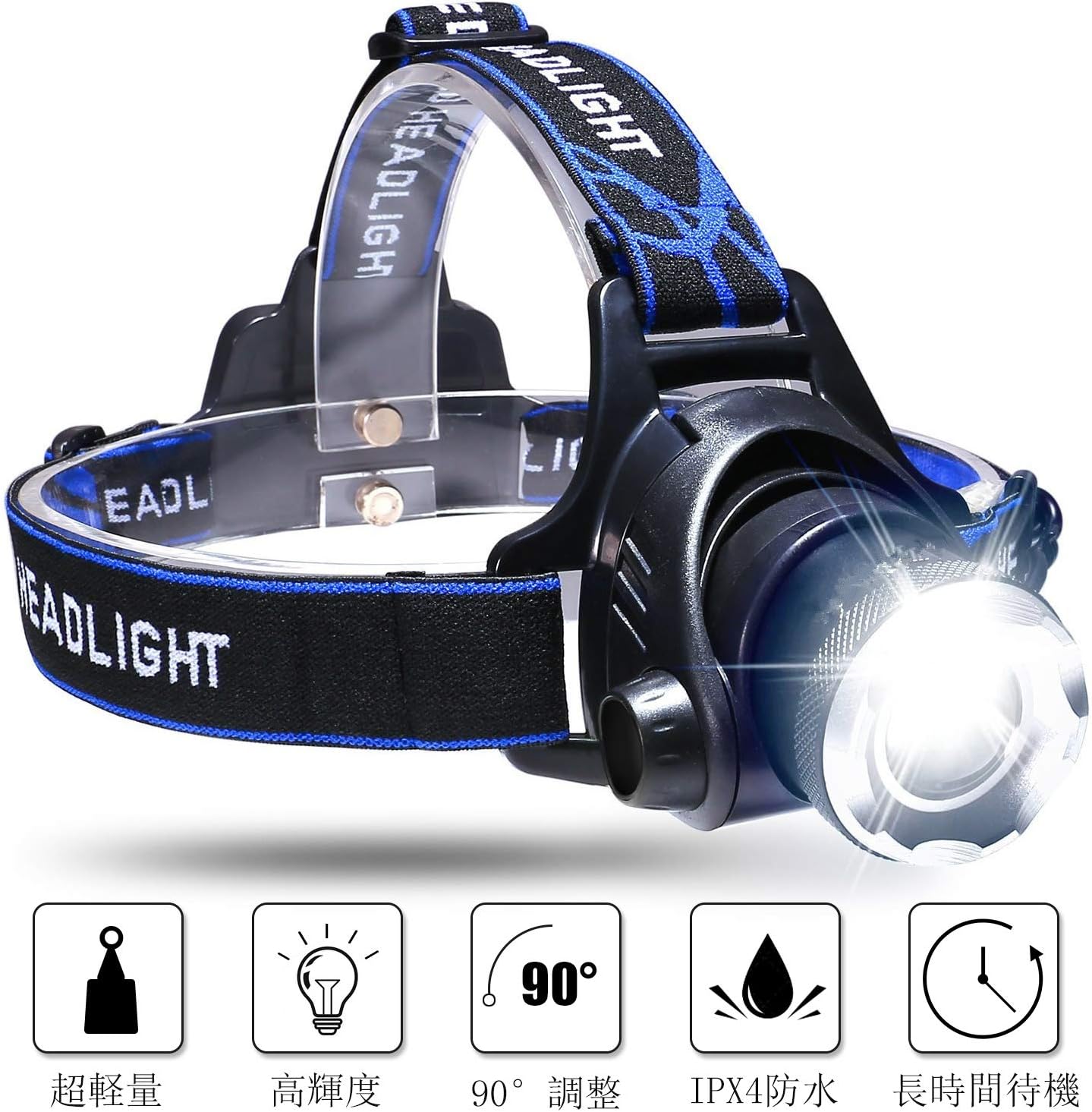 Amazon | Lightess LED ヘッドライト 小型軽量 防水 ヘッドランプ 3点灯モード ズーム機能 90°角度調整 ヘルメット ...