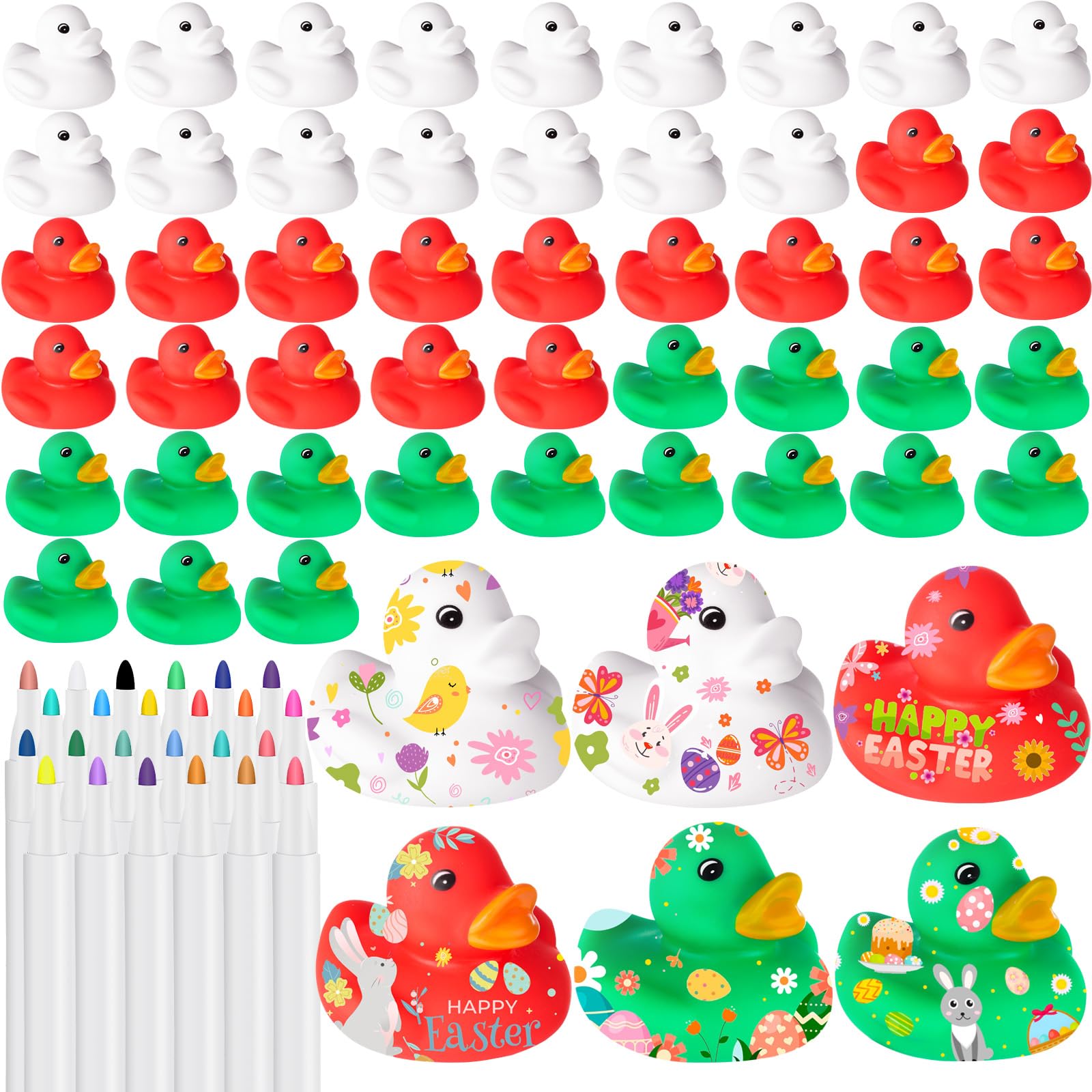 MJOGGOTT 48Pcs 2 Inch Blank Rubber Ducks in Bulk DIY Easter Rubber ...