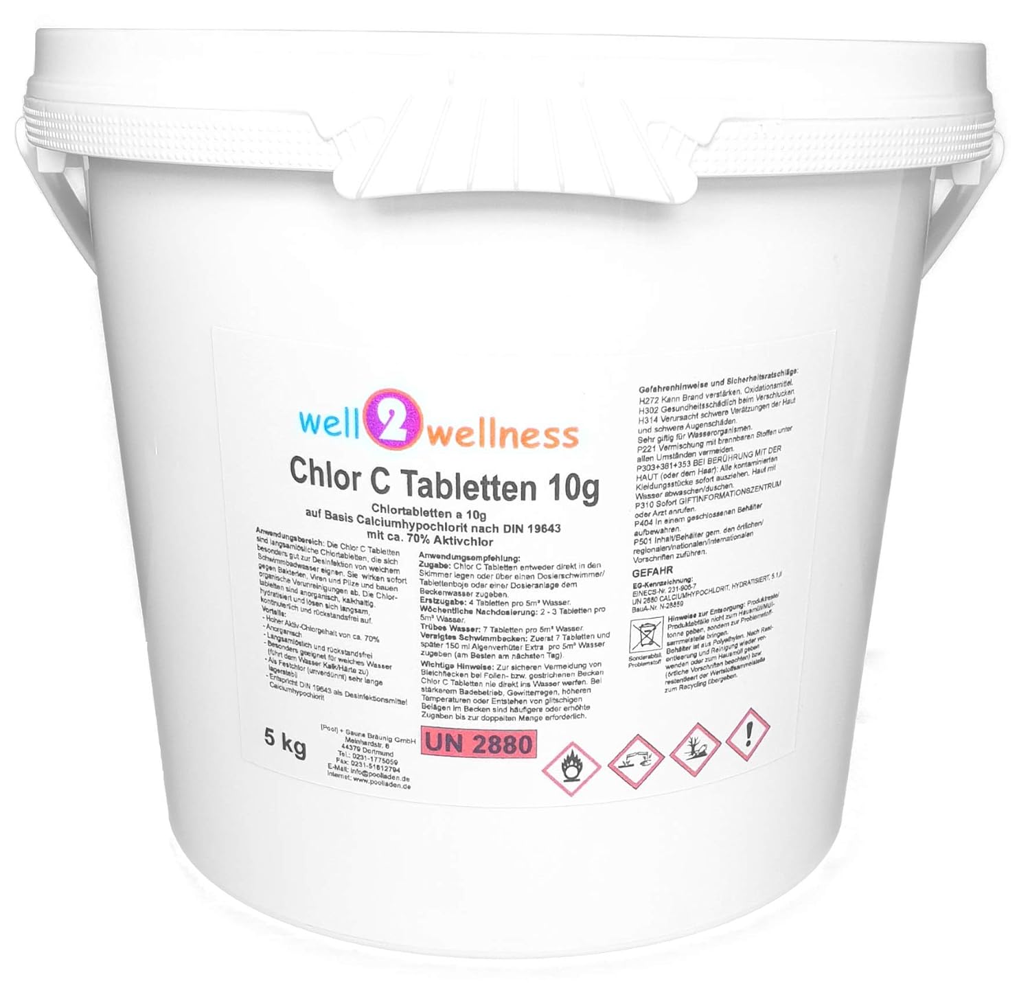 well2wellness Calciumhypochlorit Chlortabletten 'Chlor C Tabletten' 10g ...