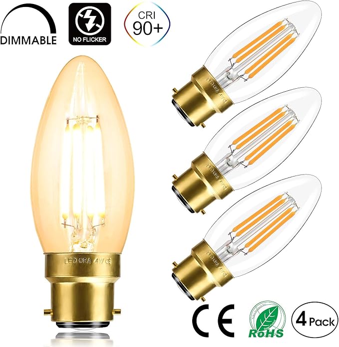 LEDORA LED B22 Bayonet Cap Filament Candle Bulb Dimmable LED Antique ...