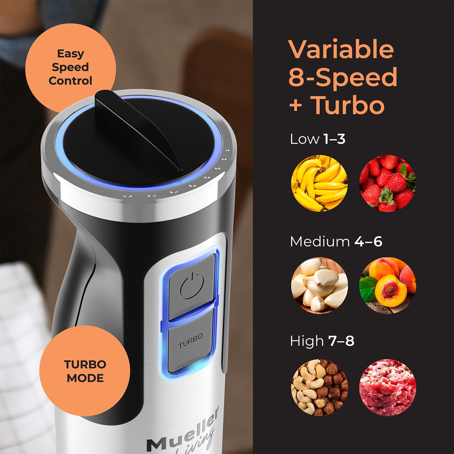 Mueller Immersion Blender Handheld - 8 Speed Stainless Steel Electric ...