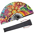 Amazon.com: Leehome Large Rave Folding Hand Fan for Women/Men,Chinese/Japanese with Bamboo and ...