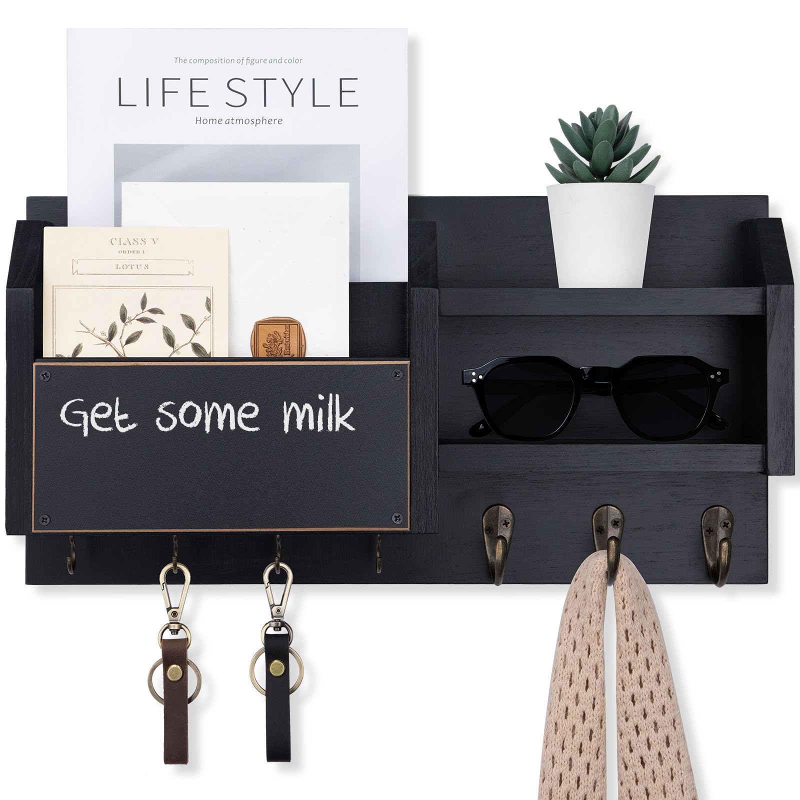 Lwenki Mail and Key Holder – Wall Mount Key Hanger with Shelf and 7 ...