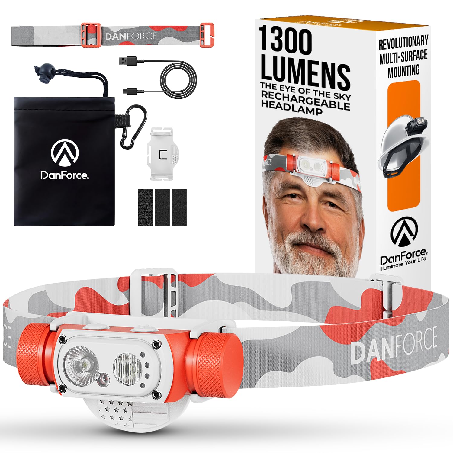 DanForce Headlamp Rechargeable, American LED Ultra Bright 1300 Lumens ...