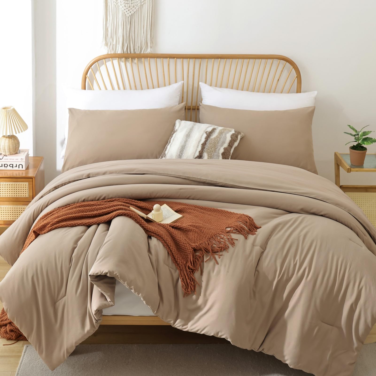 ROSGONIA Oversized King Comforter Taupe Brown 3pcs 1 Boho Tan