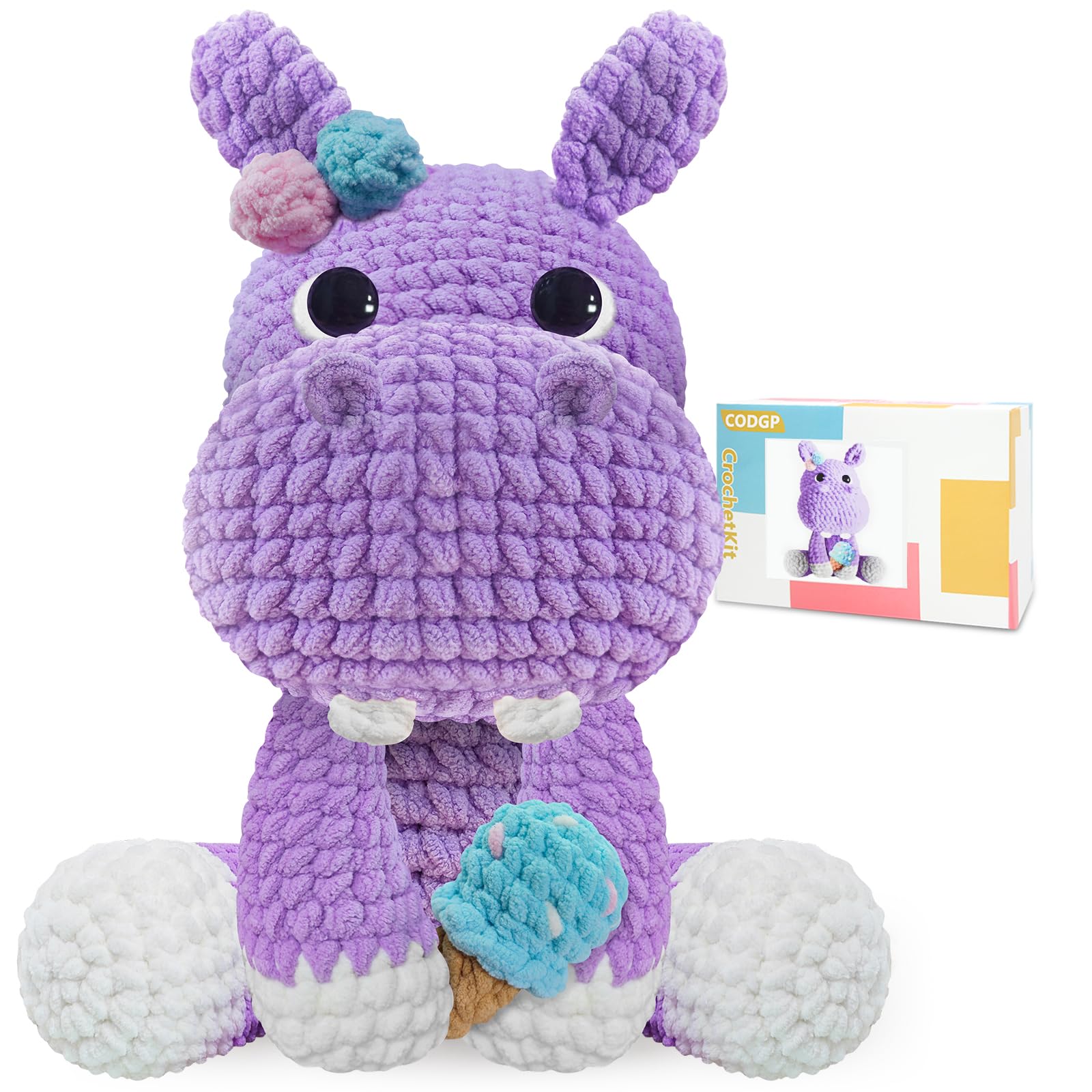 CODGP Crochet Kit for Beginners,11.8in Crochet Animal Kit Hippo,Crochet ...