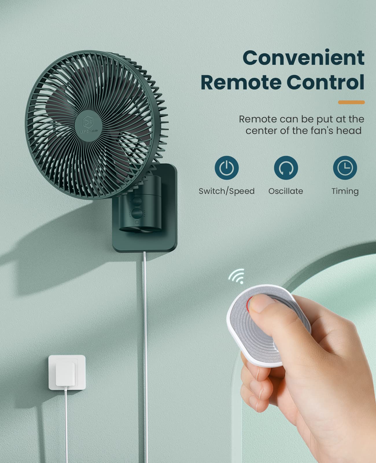 LEMOISTAR 8 Inch Small Wall Mounted Fan With Remote Control, 90 ...