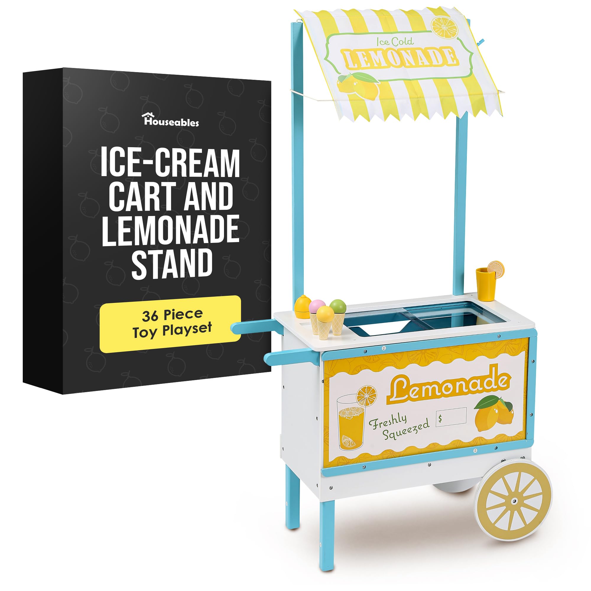 Houseables Lemonade Stand, Ice Cream Cart, Lemonade Stand for Kids, Ice ...
