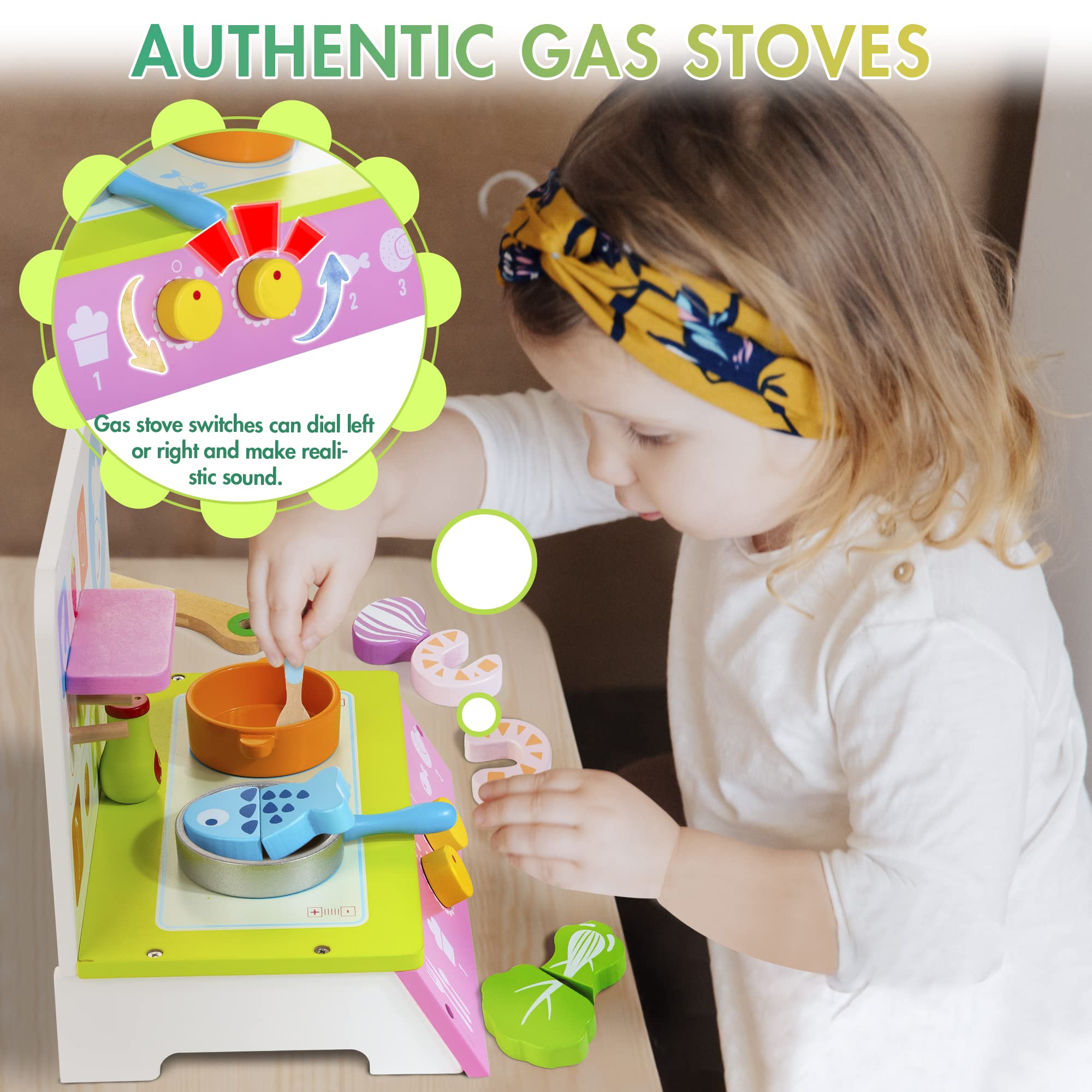 Mua Wooden Toy Kitchen Set for Kids, Pretend Play Food Cooking Utensils ...