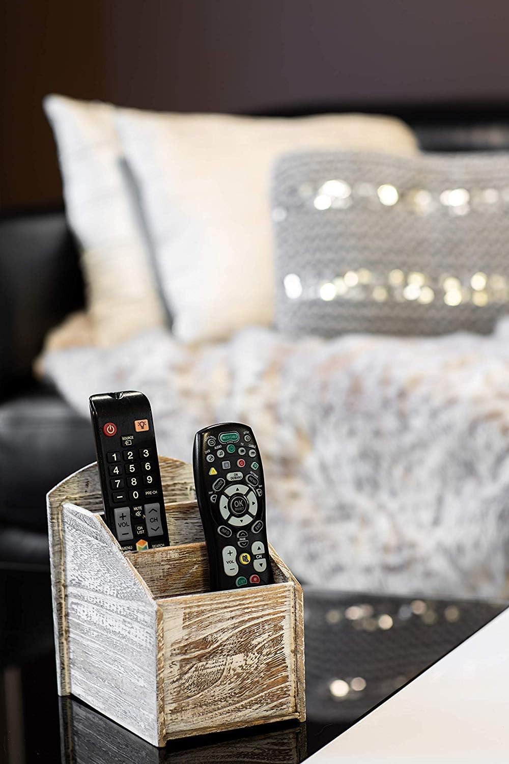 Rustic 3-Slot Wooden Remote Control Holder – Caddy Holder for ...