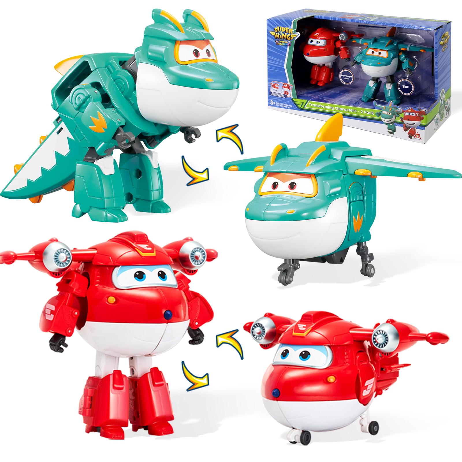 Super Wings Transformer Toys, 5 in Jett and Tino Dinosaur Airplane ...