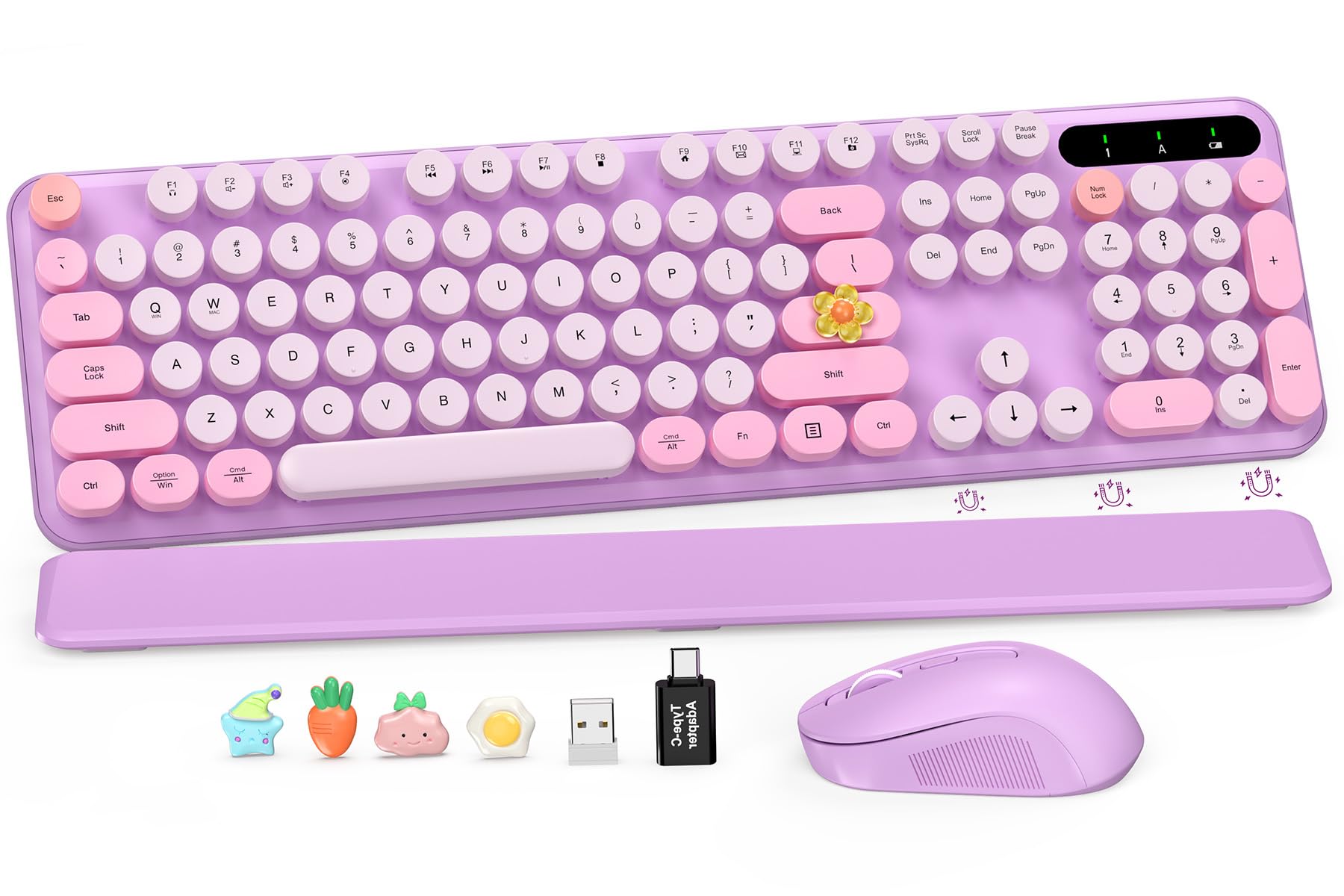 Wireless Keyboard and Mouse Combo-Round Keycaps, Full-Size Retro ...